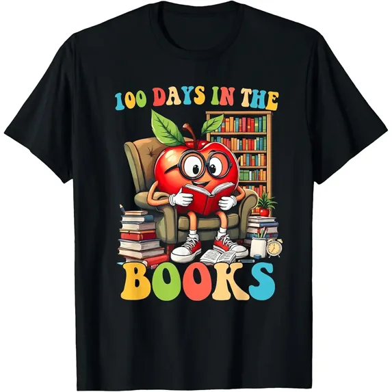 100 Days in The Books Reading Teacher 100th Day of School T-Shirt ...