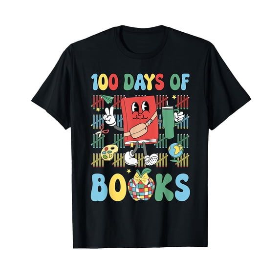 100 Days in the Books Reading Teacher 100th Day of School T-Shirt with ...