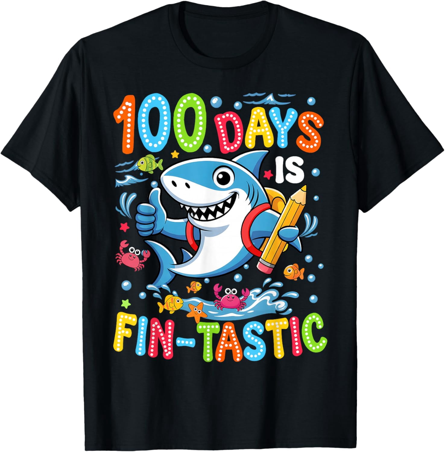 100 Days is Fin Tastic Fish Adult 100th Day of School Adult T-shirt ...