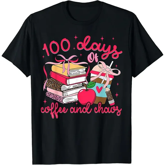 100 Days of Coffee Chaos Teacher 100th Day of School T-Shirt - Walmart.com