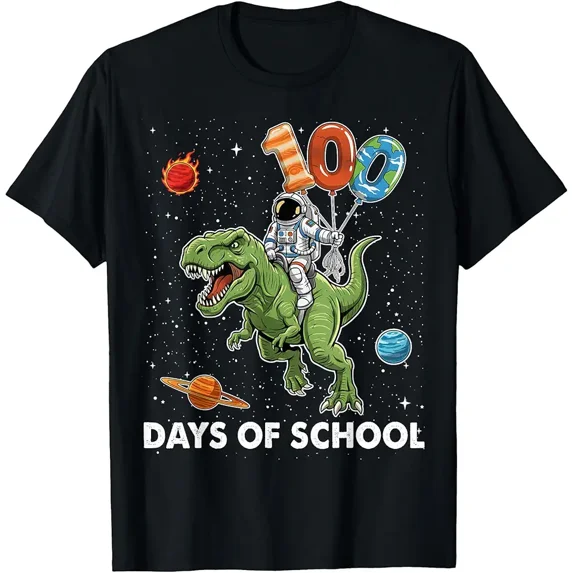 100 Days of School Astronaut T-Rex 100th Day of School Boys T-Shirt ...