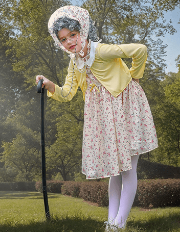 100 Days of School Back Cos, Old Lady Cos 1*Cos suit set+cane, wig ...