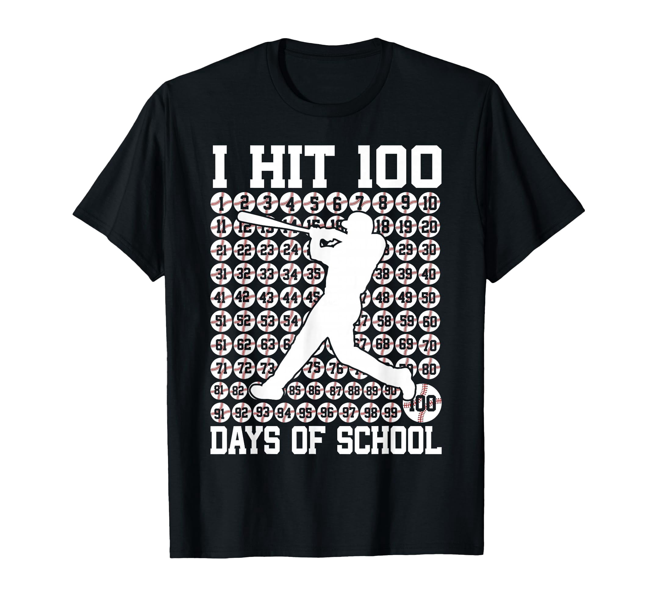 100 Days of School Baseball T-Shirt for School Celebration, Black Tee ...