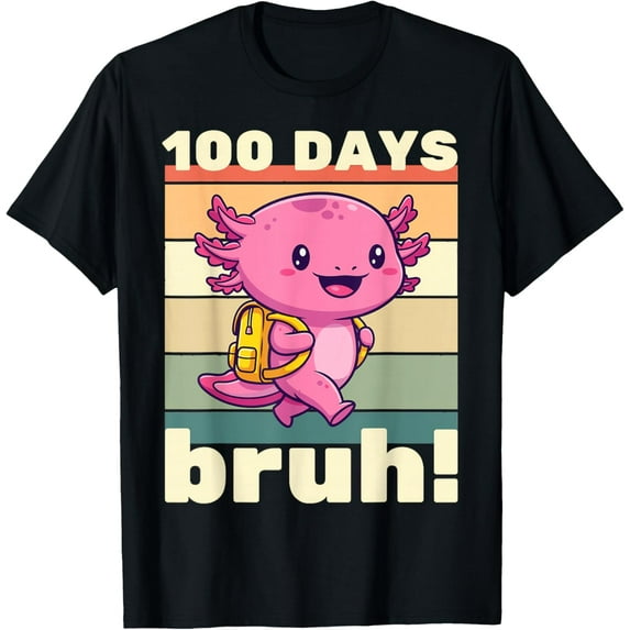 100 Days of School Bruh Funny Adult Dabbing Axolotl Adult T-shirt ...