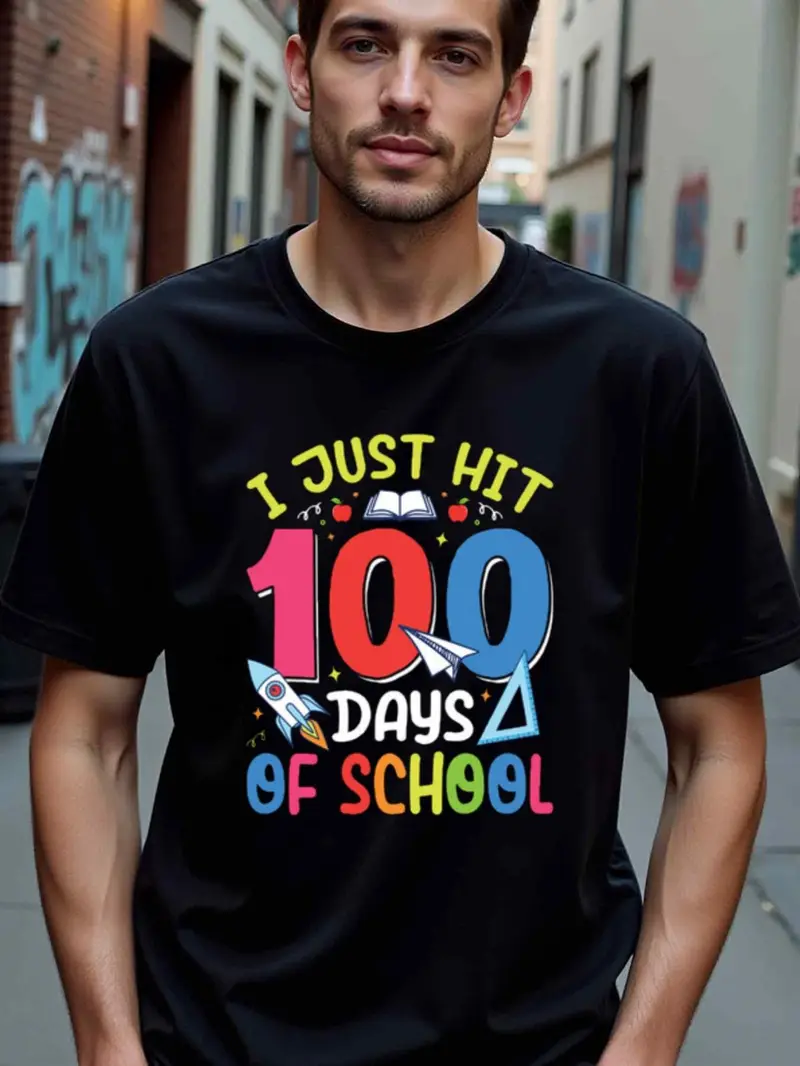 100 Days of School Celebration Rocket Books Graphic T-Shirt for Men ...