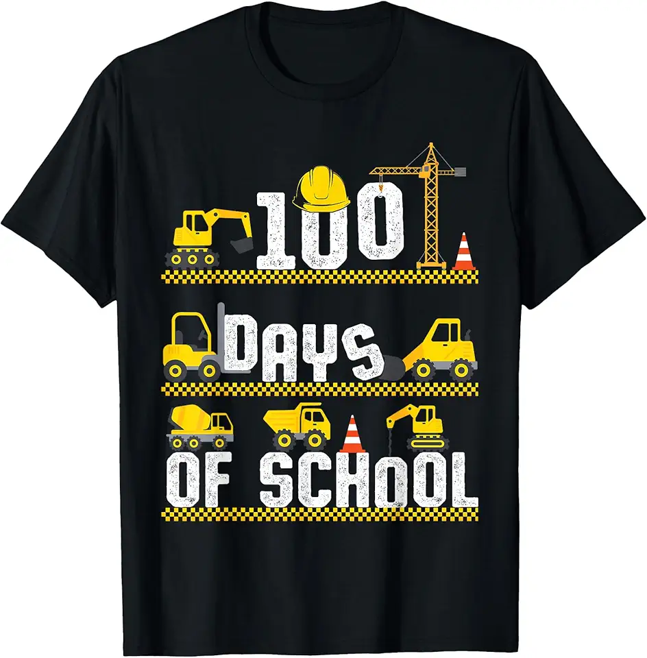 100 Days of School Construction Truck 100th Day Boys Kids T-Shirt ...