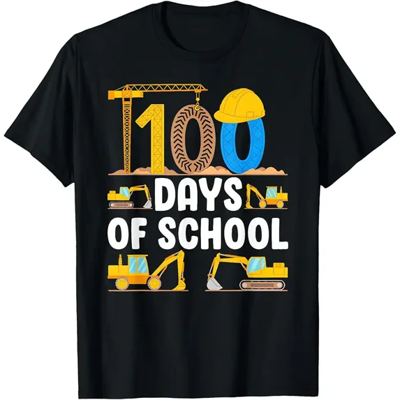 100 Days of School Construction Vehicle Boys Kids 100th Day T-Shirt ...