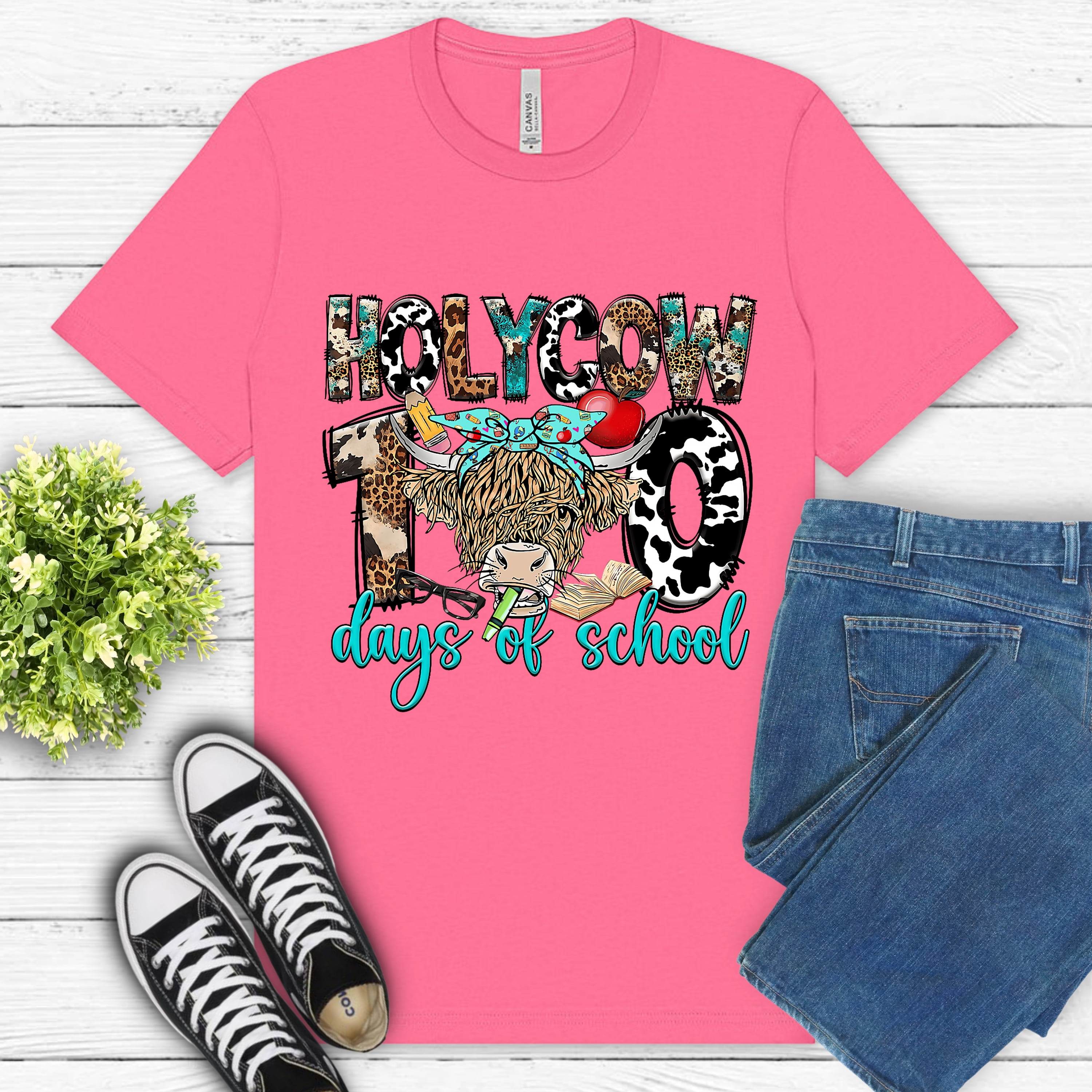 100 Days of School Cow Shirt – Leopard Print Western Classroom Graphic ...