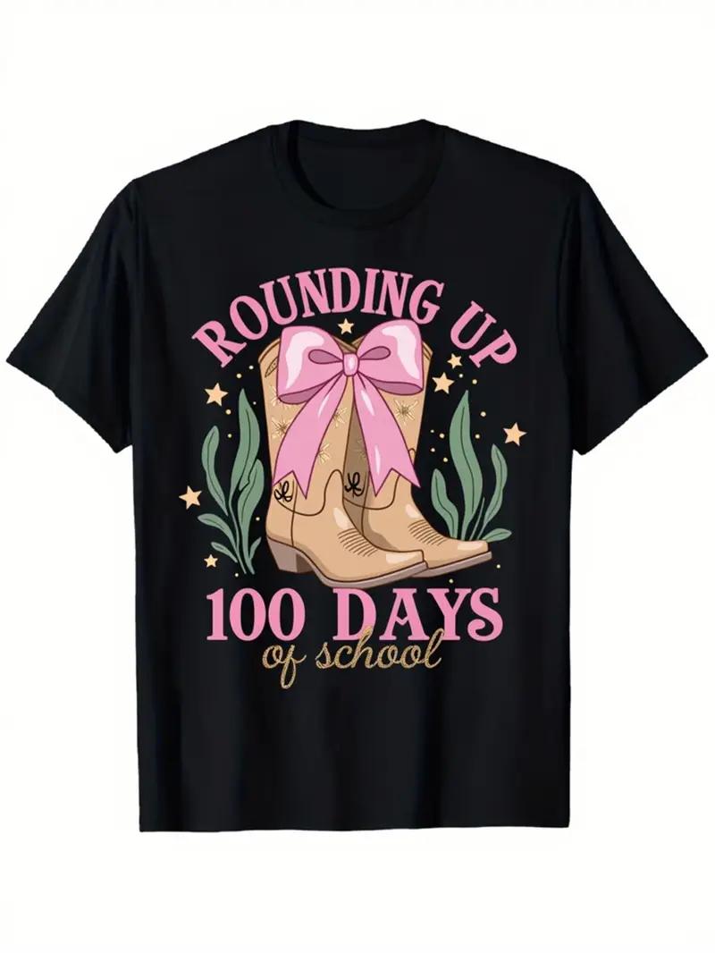 100 Days of School Cowgirl Boots Pink Bow Graphic Shirt for Teacher ...