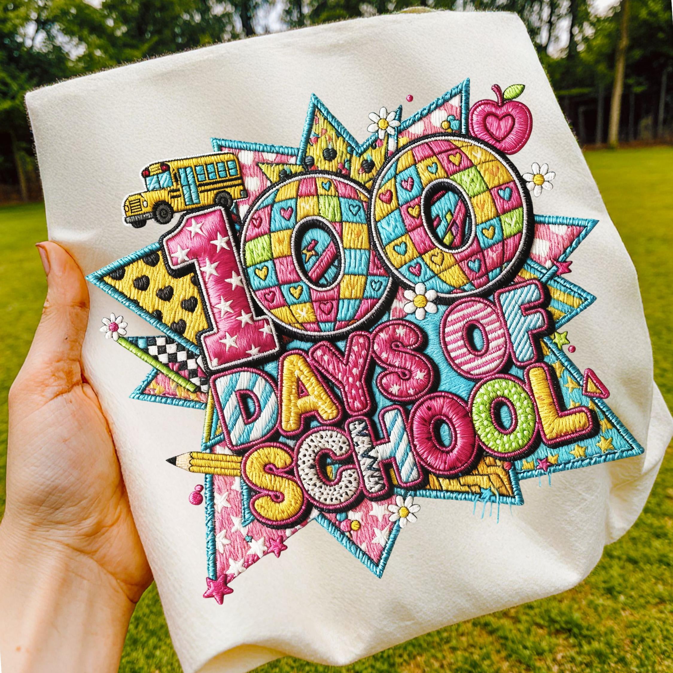 100 Days of School Embroidered Style | Colorful Milestone Design with ...