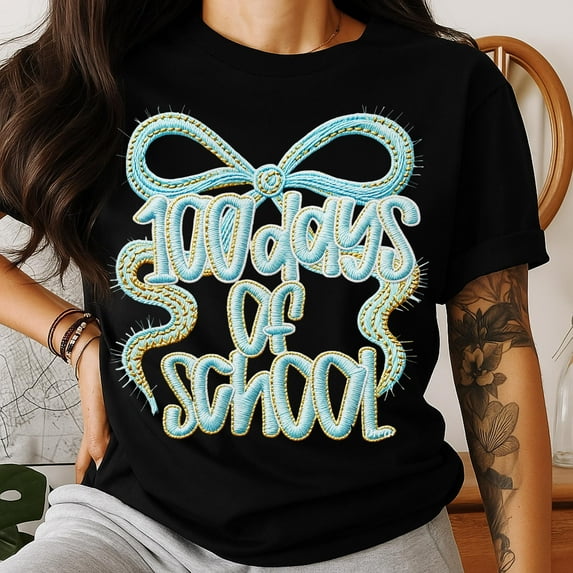 100 Days of School Embroidery Clipart | Cute Stitched Bow Design ...