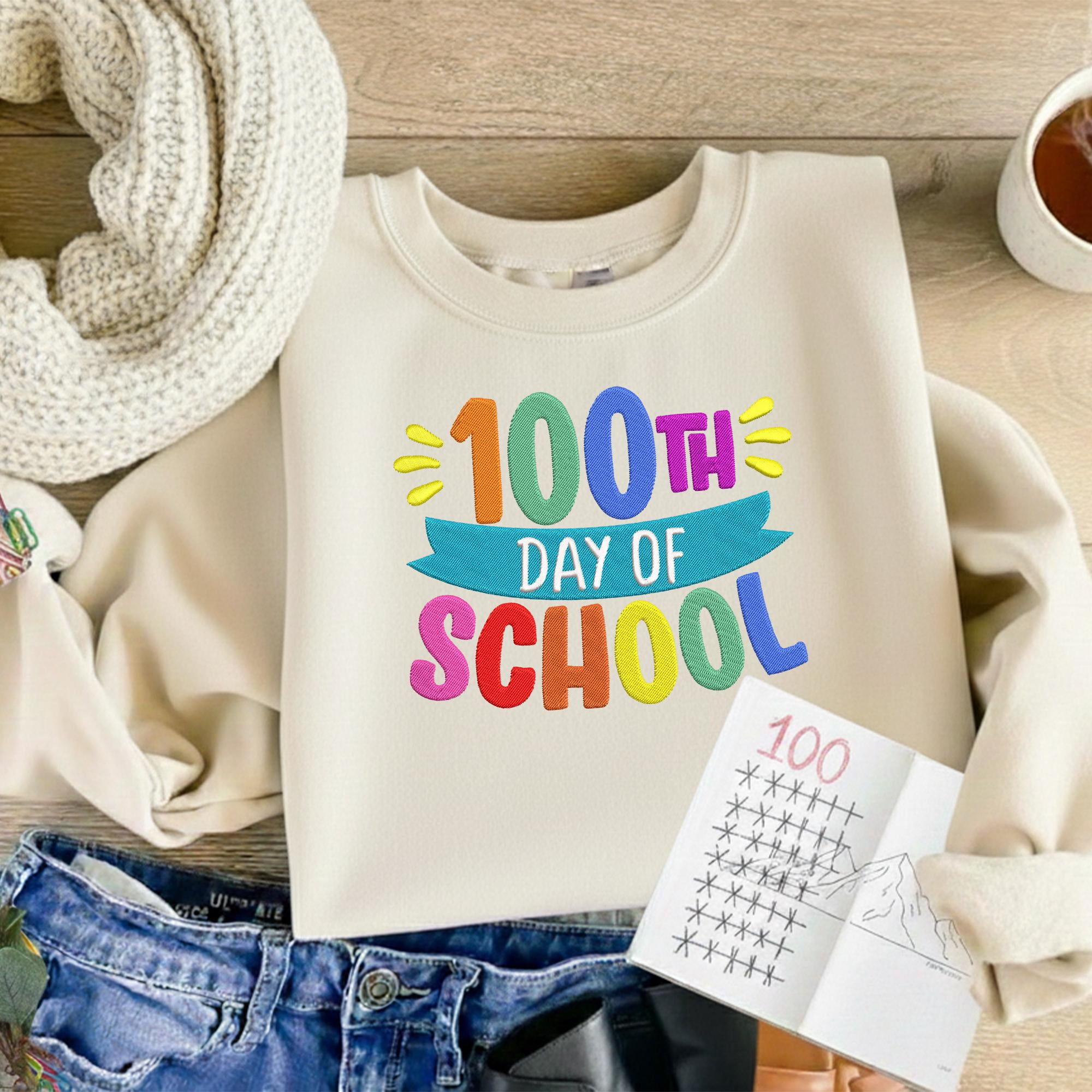 100 Days of School Embroidery Design, Back to School Stitch Pattern ...