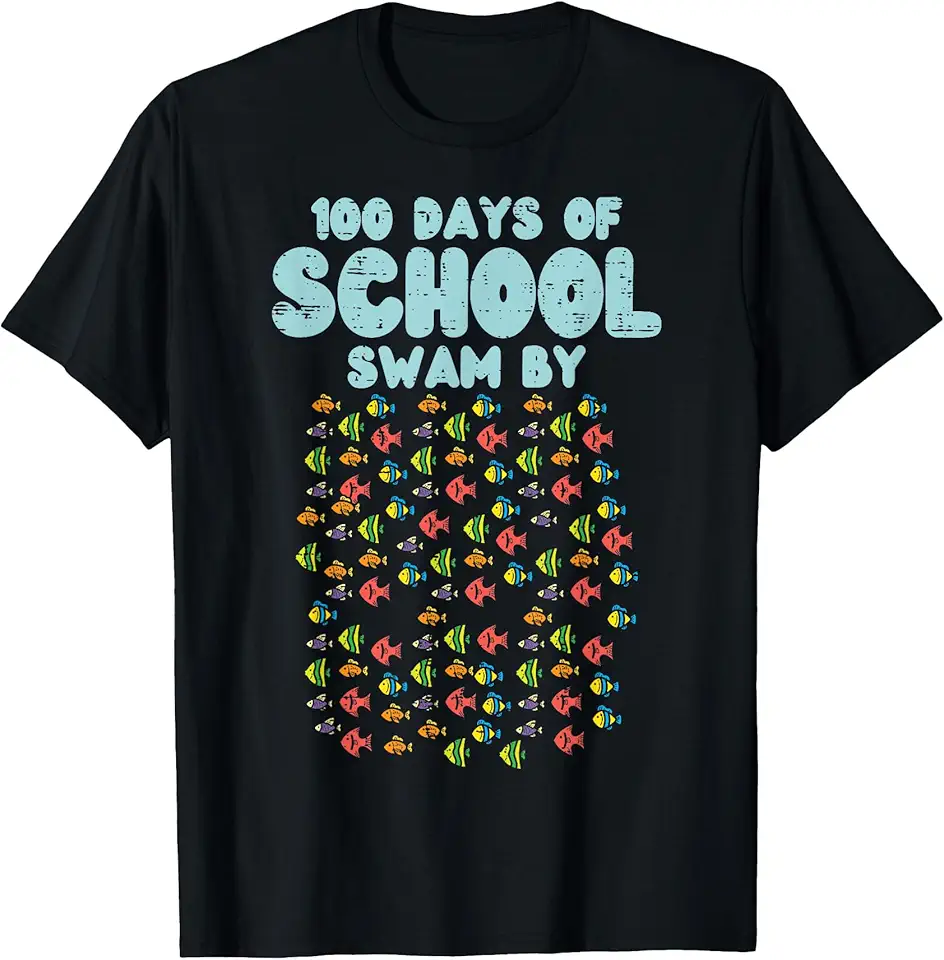 100 Days of School Fish Swam By Teacher Unisex Short Sleeve Graphic T ...