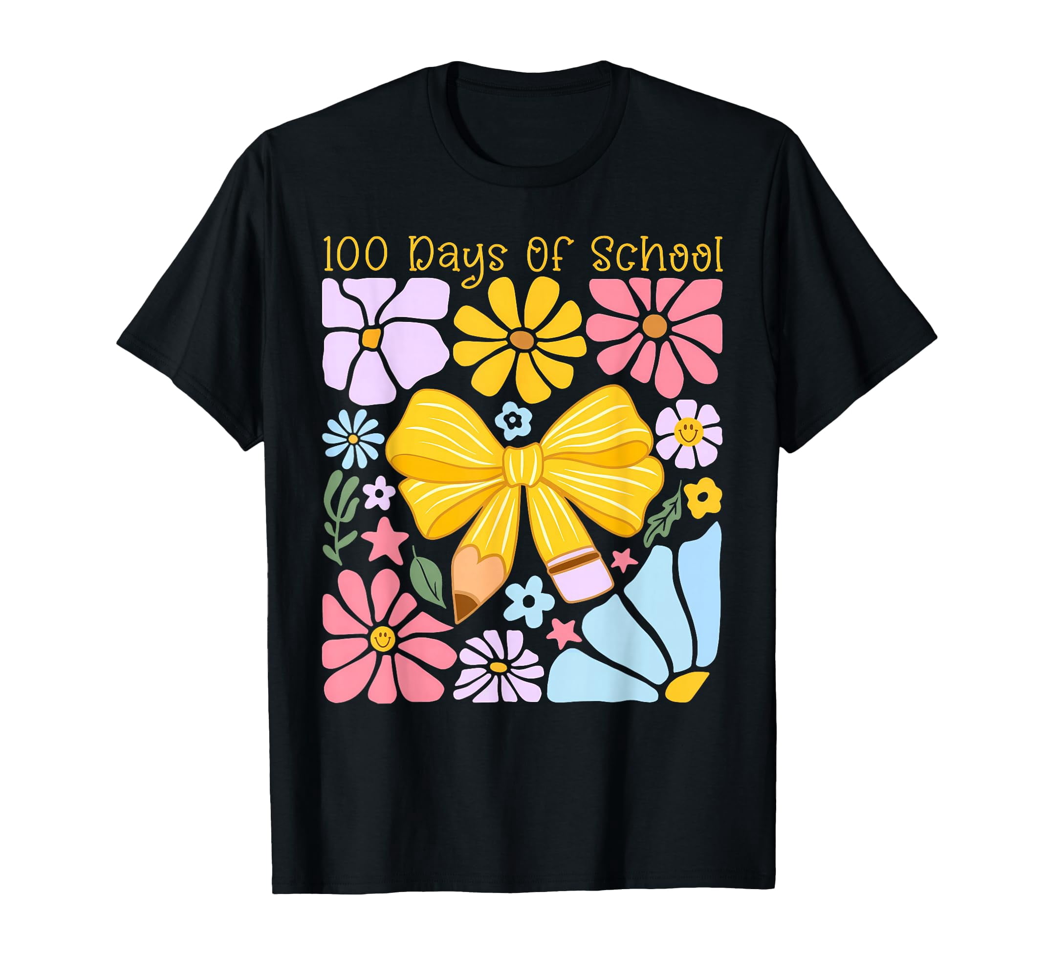 100 Days of School Floral Bow Milestone T-Shirt for Teachers and ...