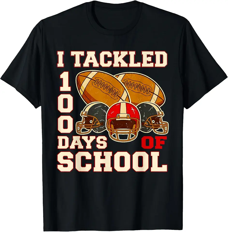 100 Days of School Football Boys Kids 100th Day of School T-Shirt ...