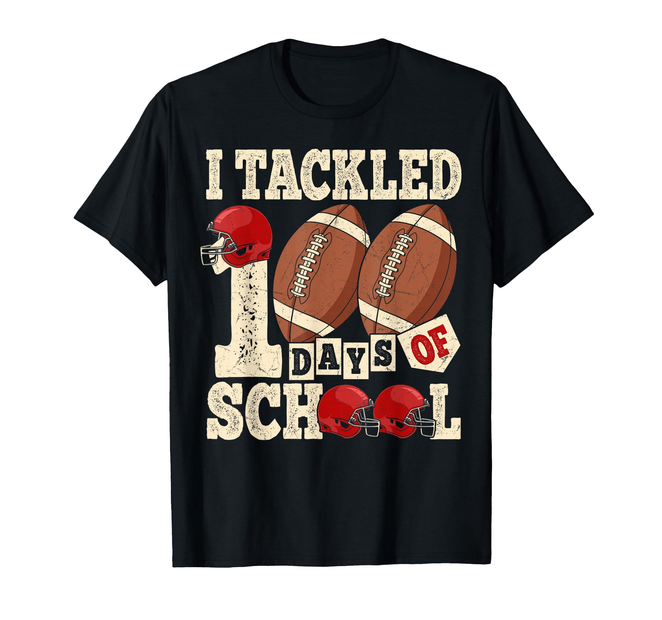 100 Days of School Football T-Shirt with Fun Design, Black Tee ...