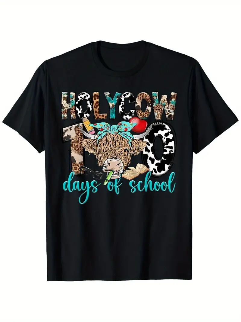 100 Days of School Highland Cow Teacher Unisex Short Sleeve Graphic Tee ...