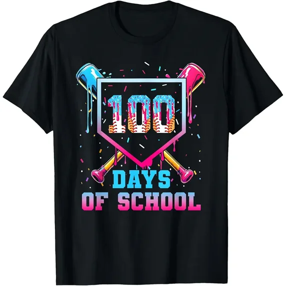 100 Days of School Ice Baseball 100th Day Student Kids Boys T-Shirt ...