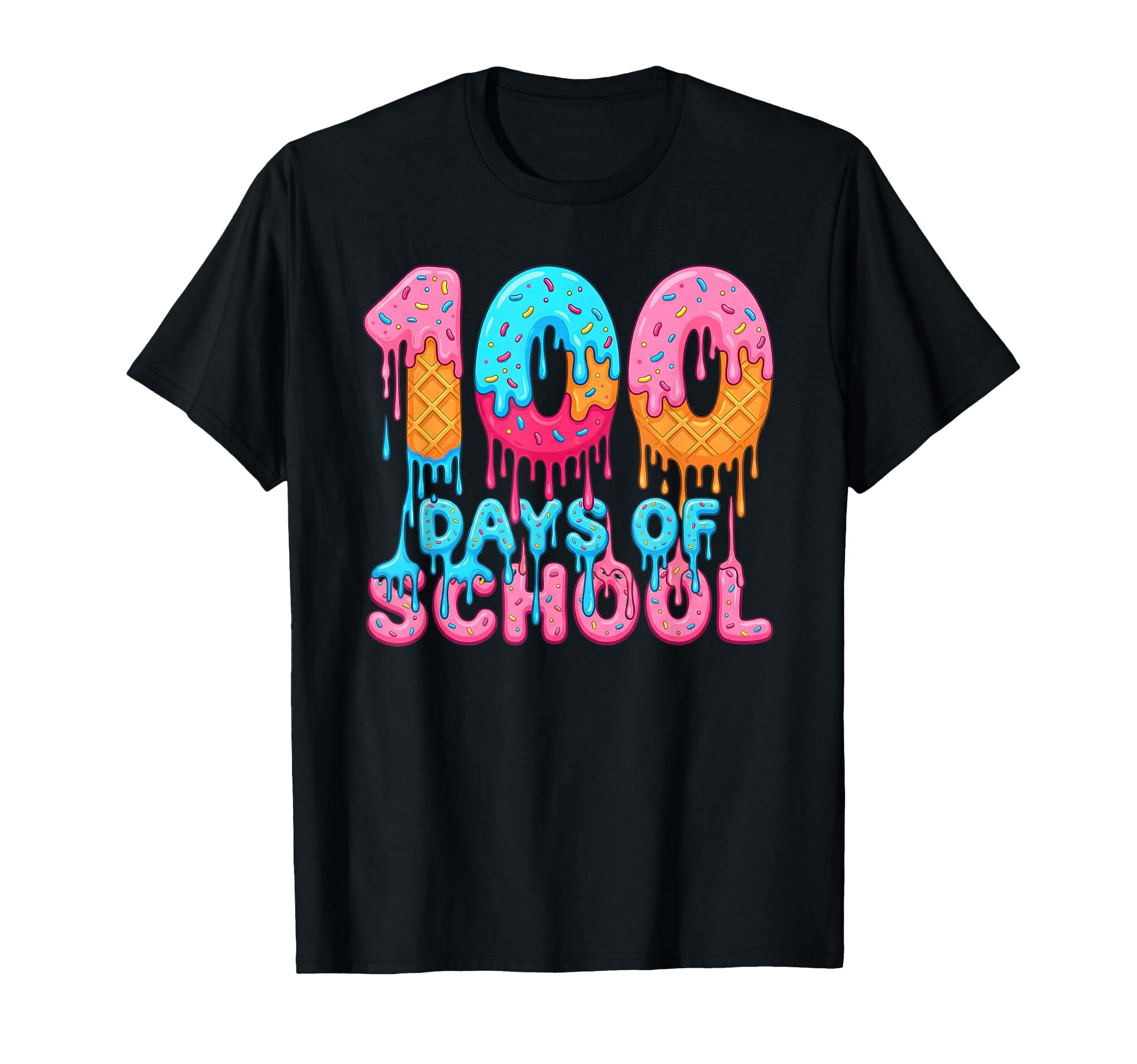 100 Days of School Ice Cream Drip Funny T-Shirt for Celebrating 100th ...