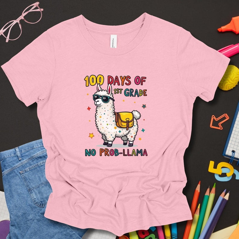 100 Days of School Llama T-Shirt, Funny First Grade 100th Day Shirt, No ...