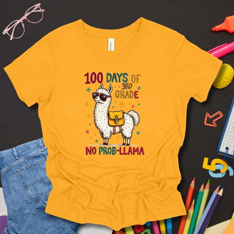 100 Days of School Llama T-Shirt, Funny Third Grade 100th Day Shirt, No ...