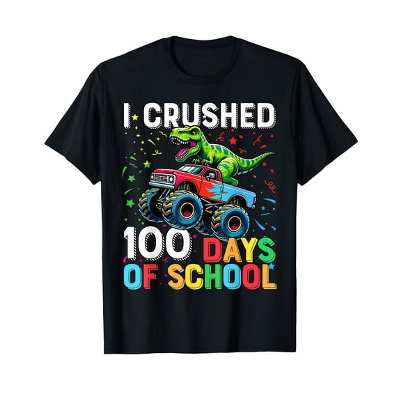 100 Days of School Monster Truck T-Rex T-Shirt with Colorful Confetti ...