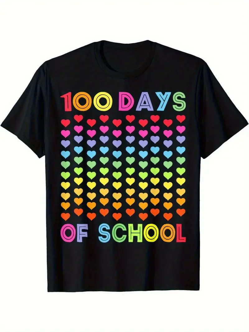 100 Days of School Rainbow Hearts Unisex Short Sleeve Graphic T-Shirt ...