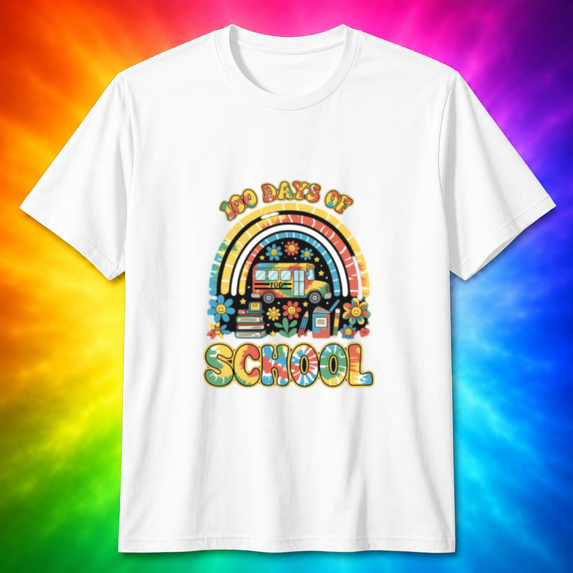 100 Days of School Retro Rainbow Bus Tie Dye Teacher Student T-shirt ...
