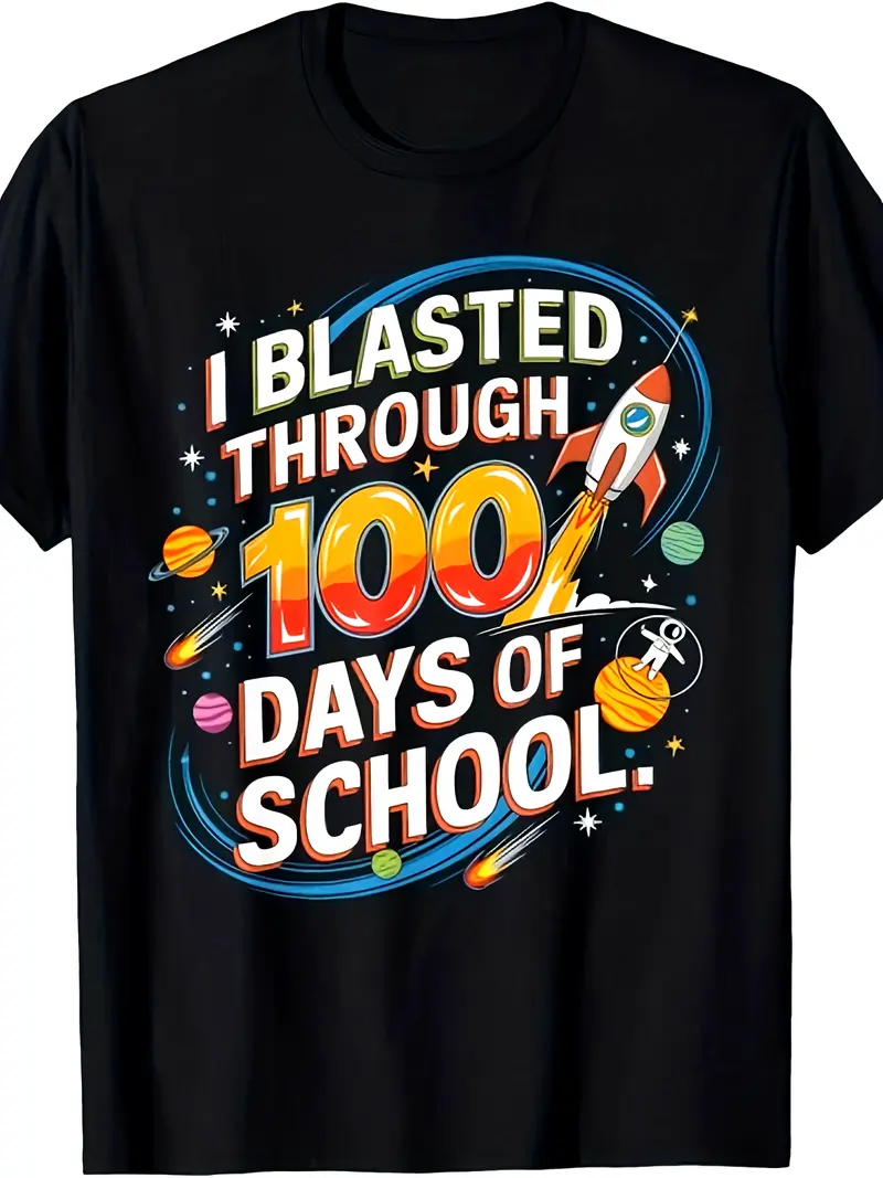 100 Days of School Rocket Ship Unisex Teacher Student Short Sleeve T ...