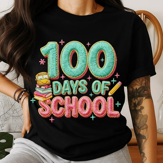 100 Days of School School Bus & Books Embroidery Clipart | Fun Stitched ...