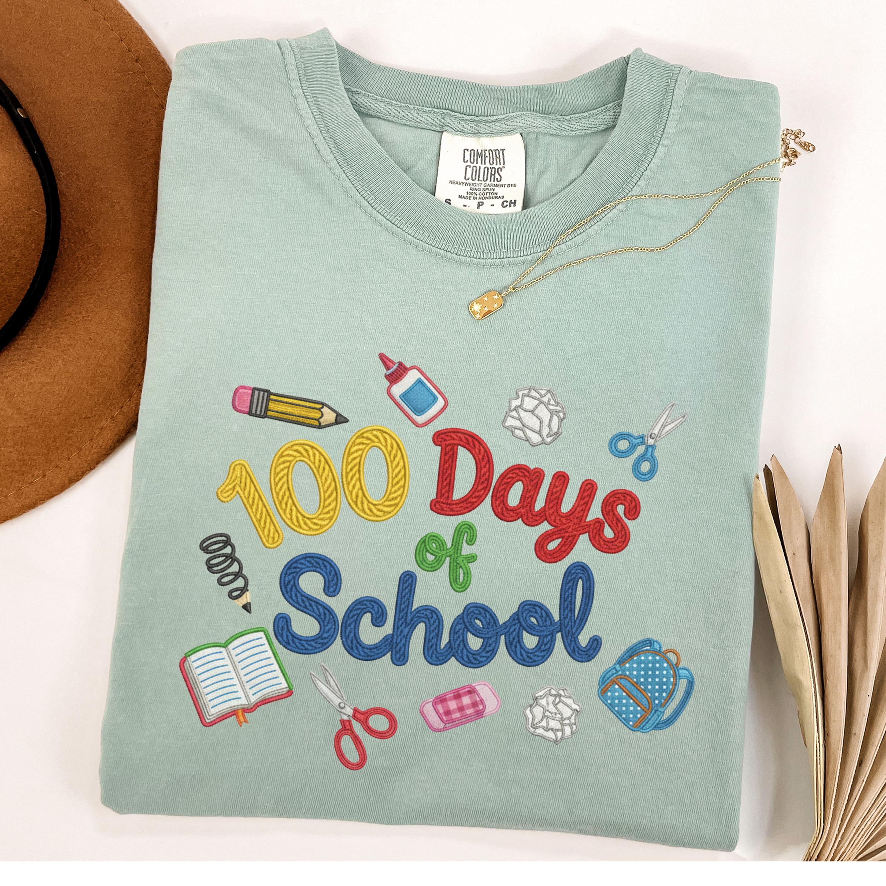 100 Days of School Shirt, Embroidered Teacher Tee, 100th Day Shirt ...