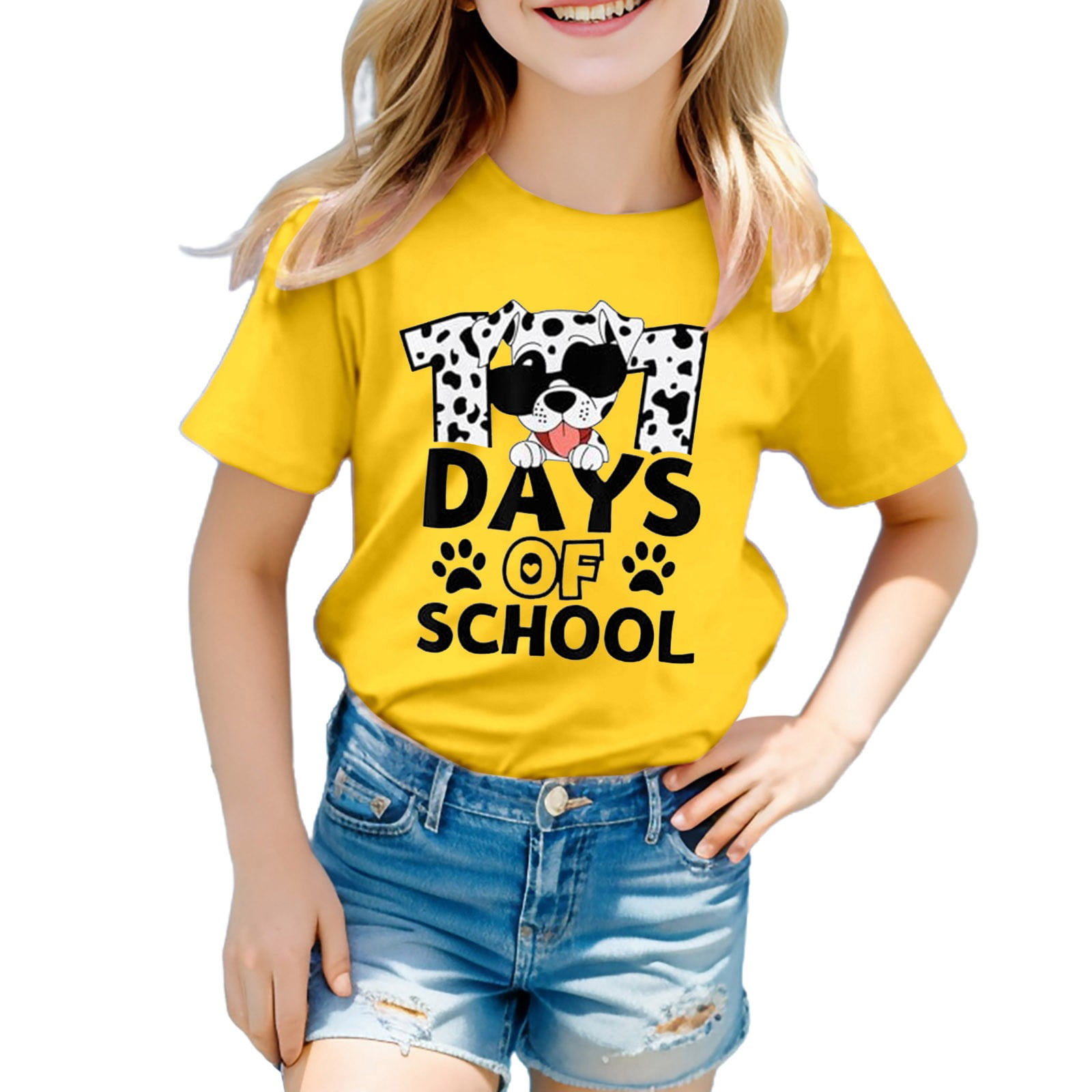 100 Days of School Shirt Kids 7/8 Short Sleeve Casual Crewneck T-Shirts Cute Cartoon Animal ...