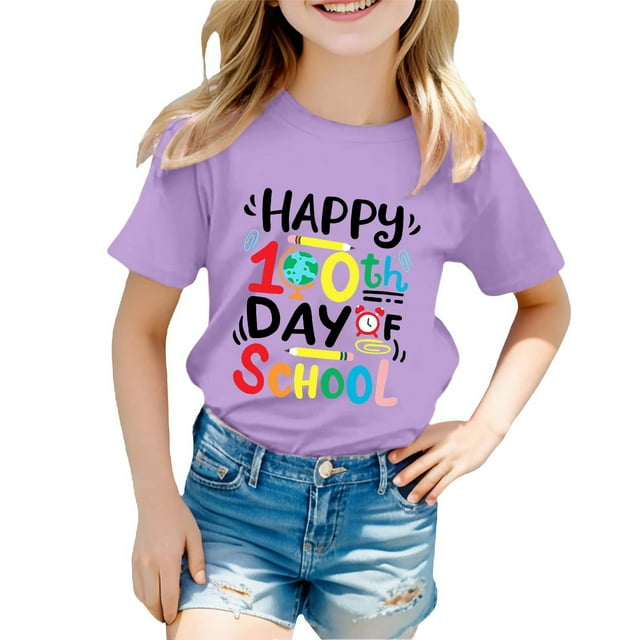 100 Days of School Shirt Kids Girl 2T Girl Fashion Casual Print Round ...