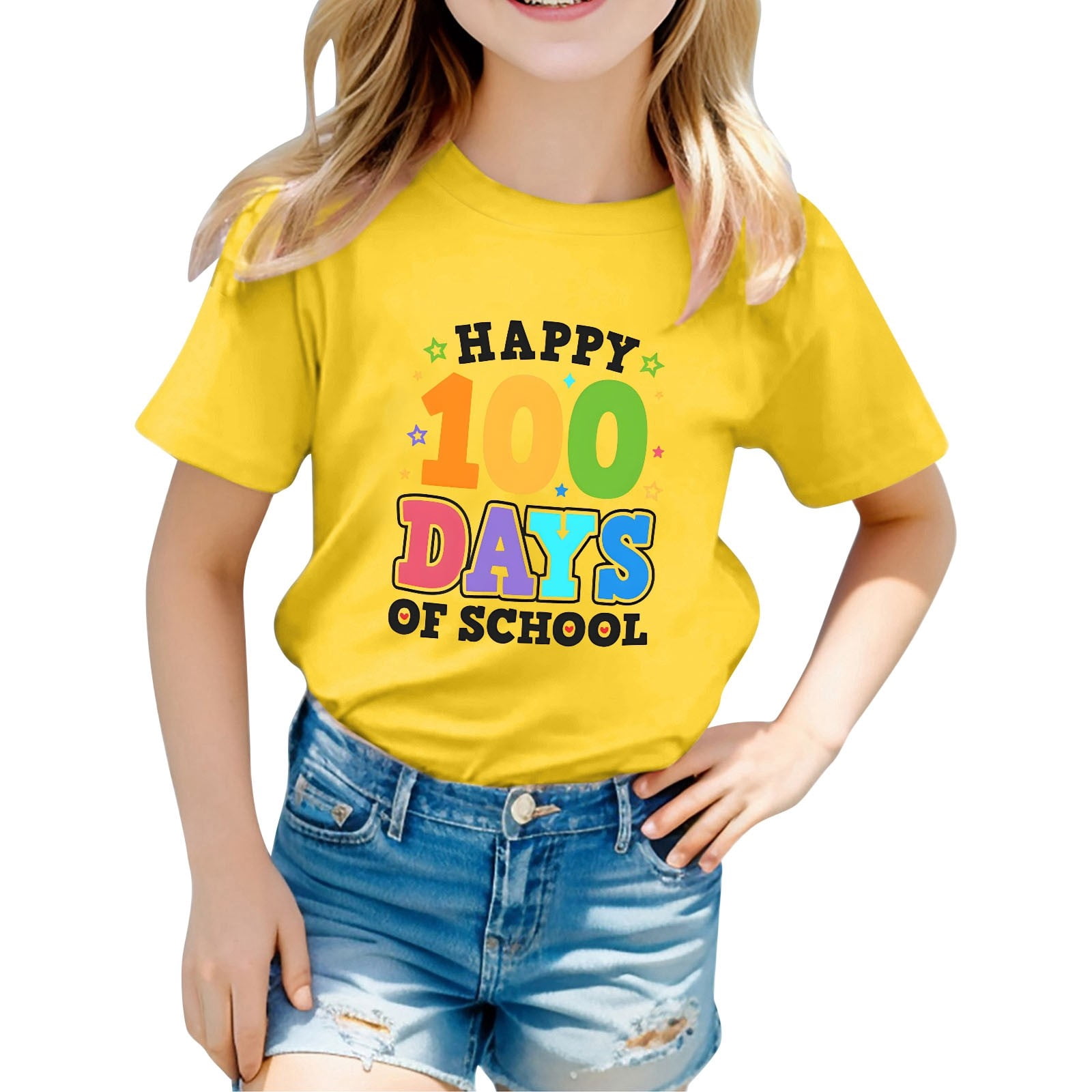 100 Days of School Shirt Kids Unisex Short Sleeve Graphic Letter Print ...