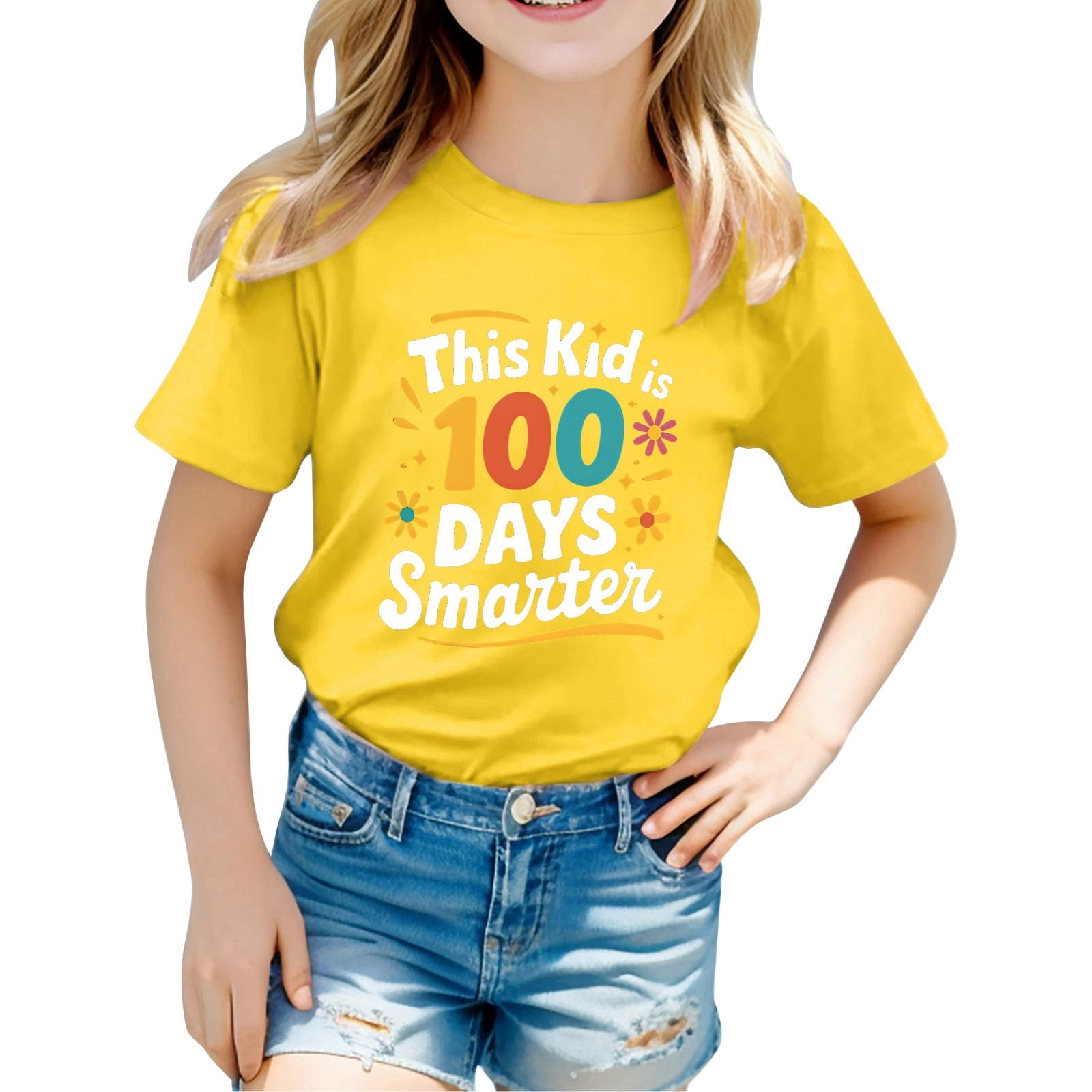 100 Days of School Shirt Kids Unisex Short Sleeve Letter Print Crew ...
