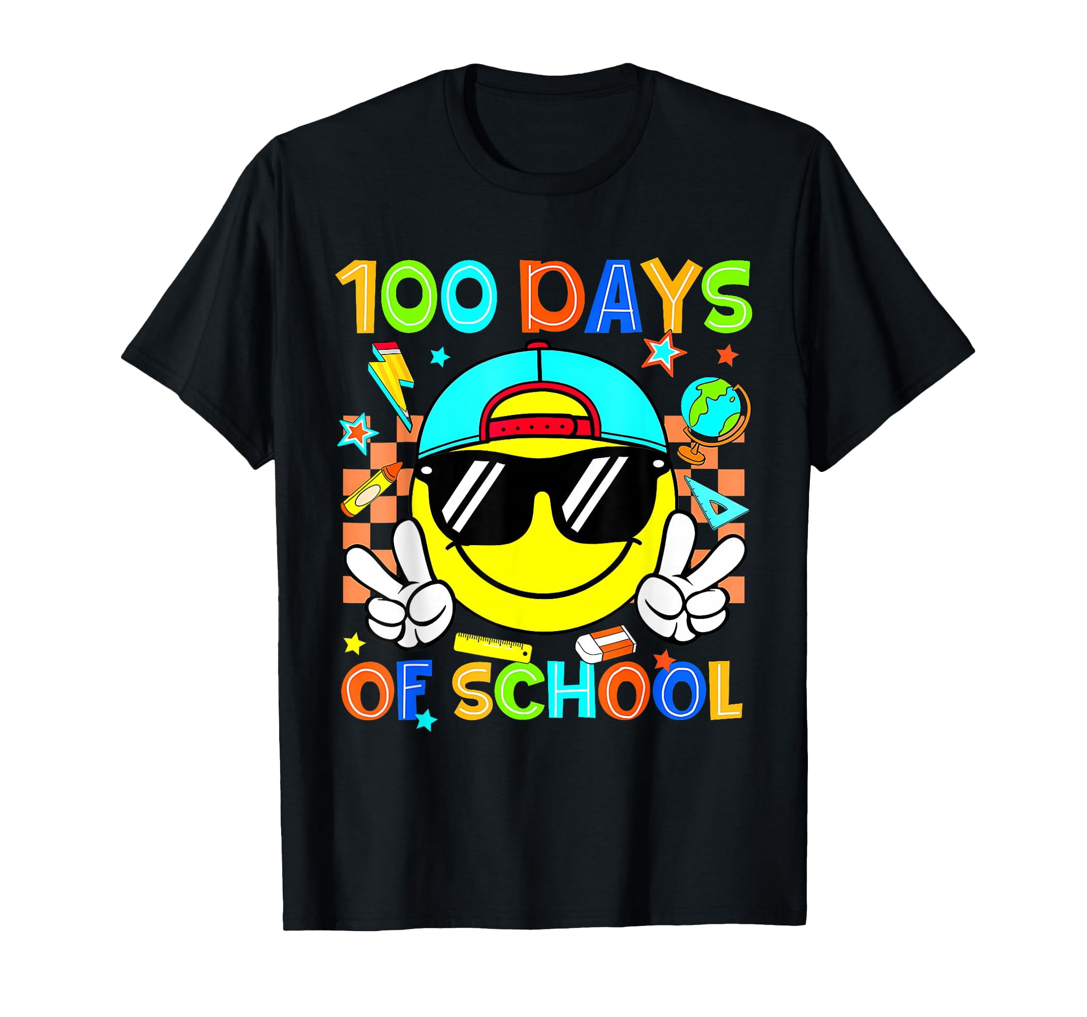 100 Days of School Smile Face Happy 100th Day Teacher T-Shirt with ...