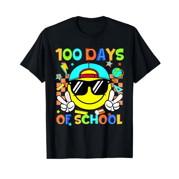 100 Days of School Smile Face Happy 100th Day Teacher T-Shirt with ...