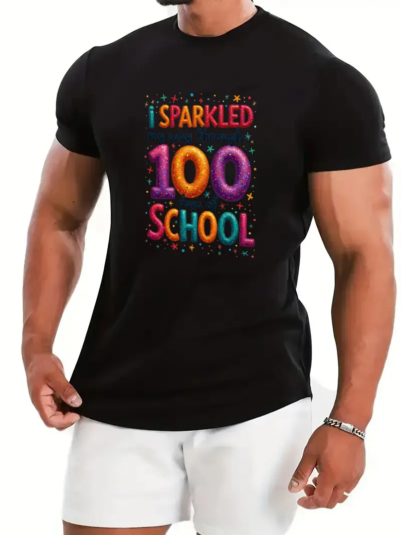 100 Days of School Sparkle Confetti Men's Short Sleeve Teacher T-Shirt ...