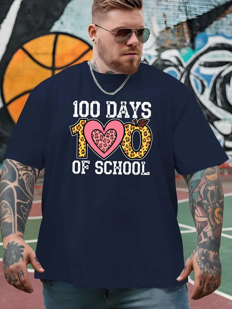 100 Days of School Spotted Heart Print Teacher Men Short Sleeve Graphic T-Shirt - Walmart.com