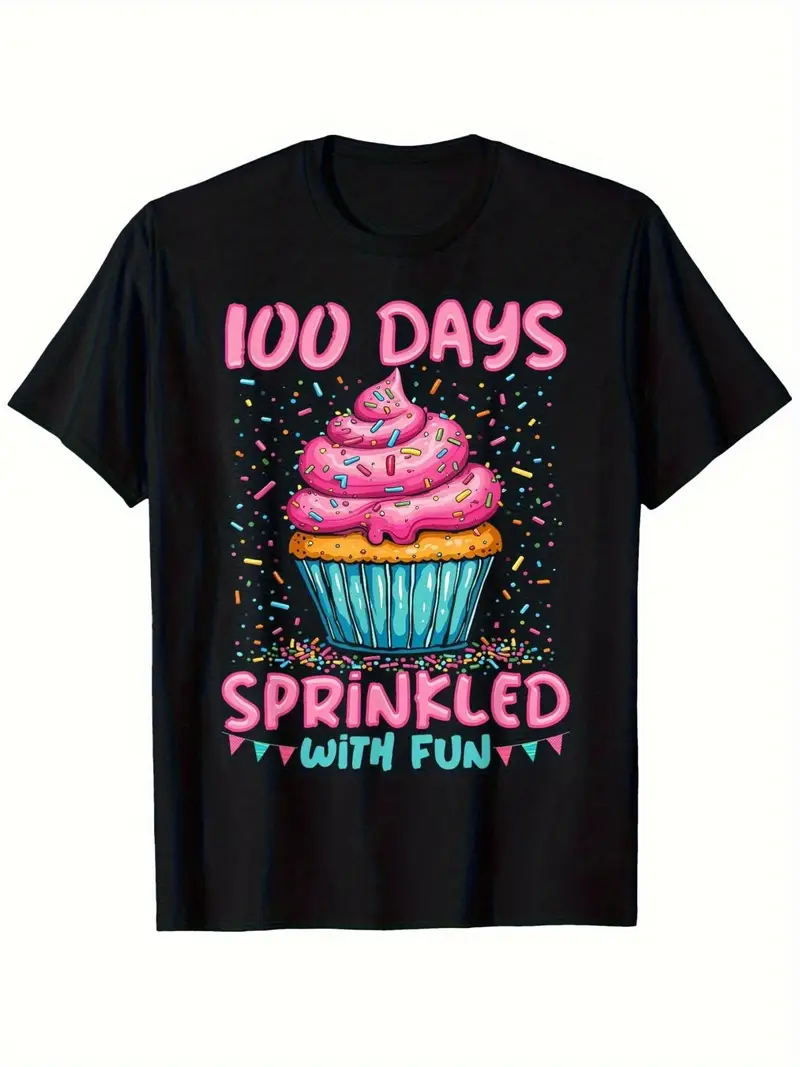 100 Days of School Sprinkled Cupcake Graphic Unisex Short Sleeve Tee ...