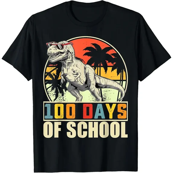 100 Days of School T Rex Dinosaur 100th Day of School Boys T-Shirt ...