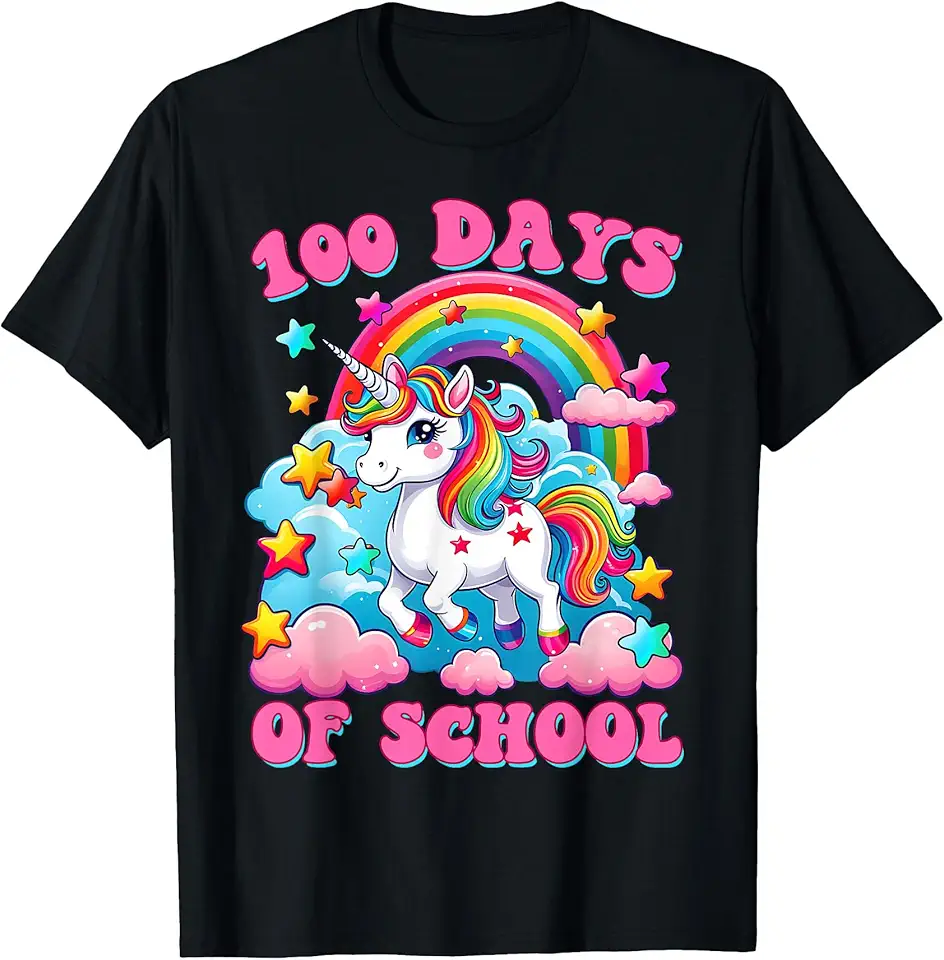 100 Days of School Unicorn Girls Cute 100th Day of School T-Shirt ...