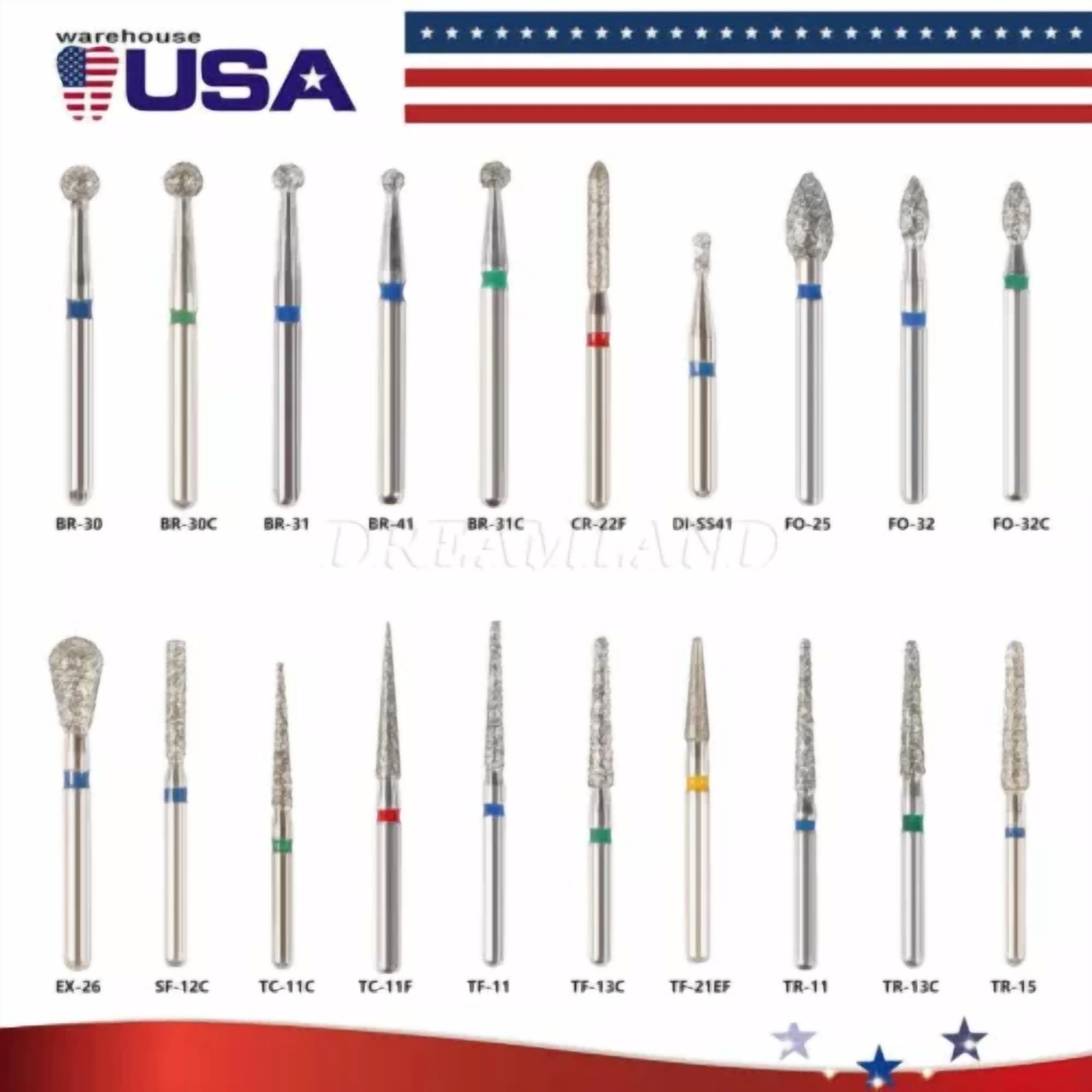100* Dental Dentist Diamond Bur Bits Drill Fg 1.6Mm 20 Types Hot Burr Bohrer Cj - Walmart.com