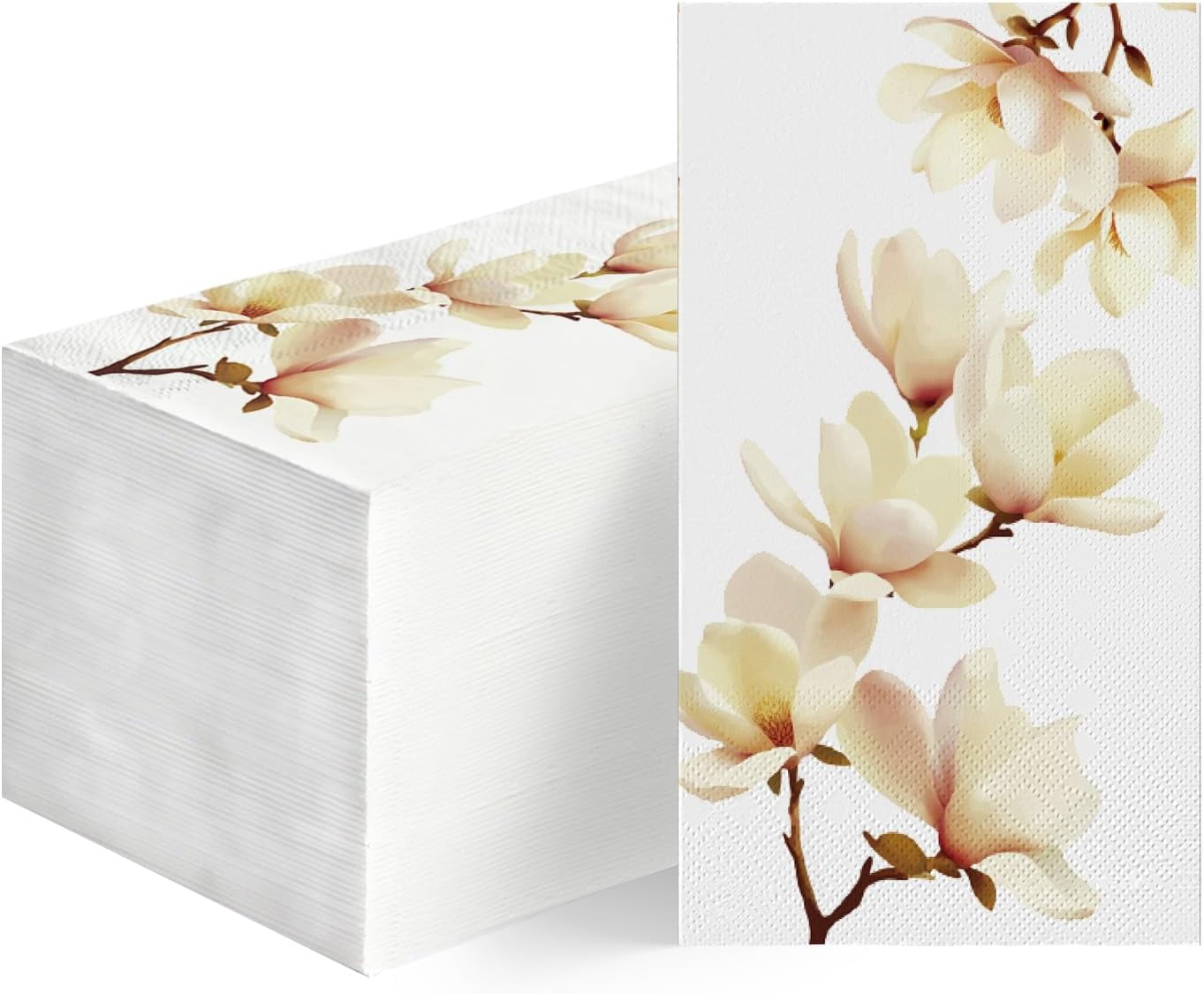 100 Disposable Paper Decorative Guest Napkins, Spring Summer Magnolia ...