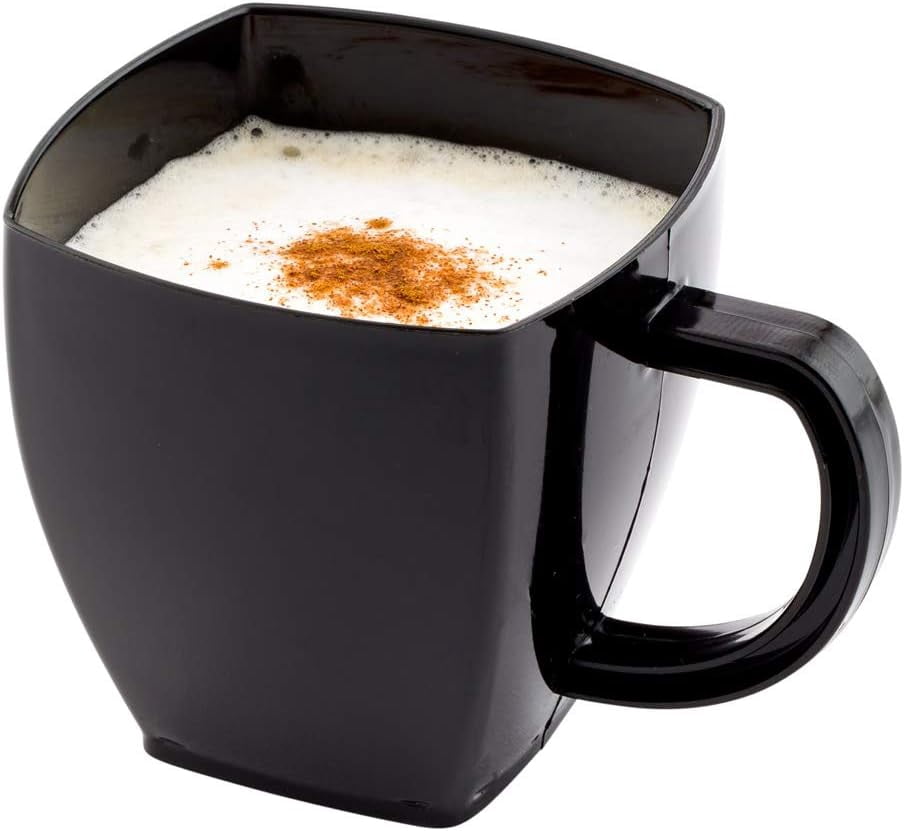 100 Disposable Plastic Coffee Cups with Handles, 5 Ounce Square ...