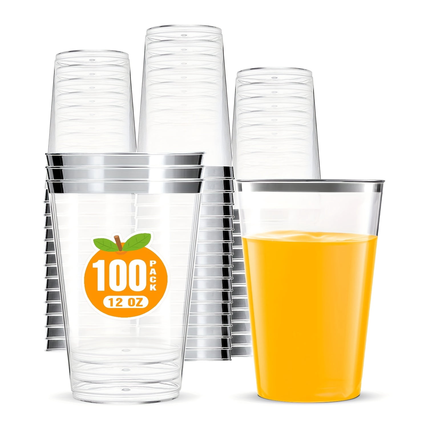 100 Disposable Plastic Cups (12/14 Ounce) - Transparent/Golden/Silver ...