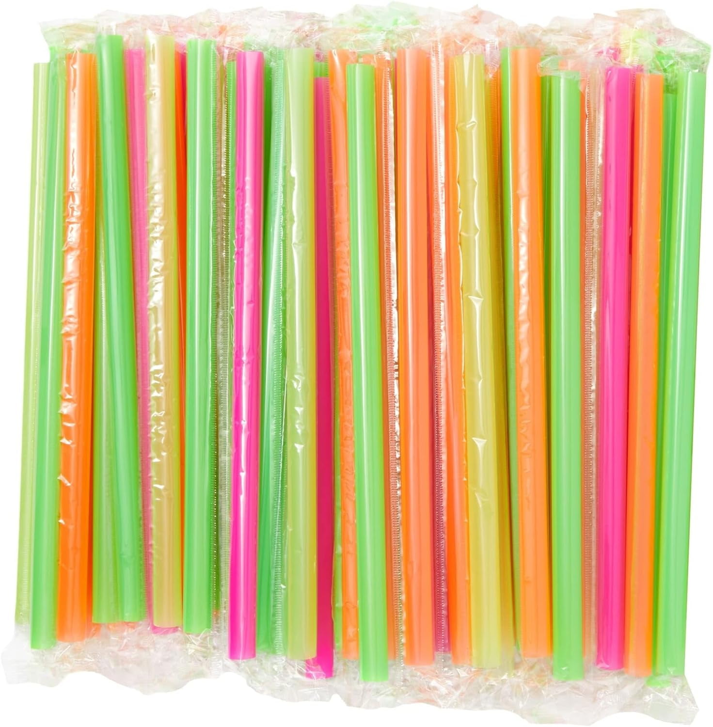 100 Disposable Plastic Drinking Straw - Individually Wrapped Jumbo ...