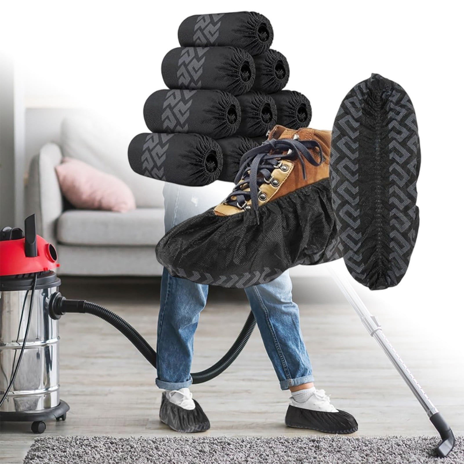 100 Disposable Shoe Covers Black Non Woven Fabric Boot Covers Suitable ...