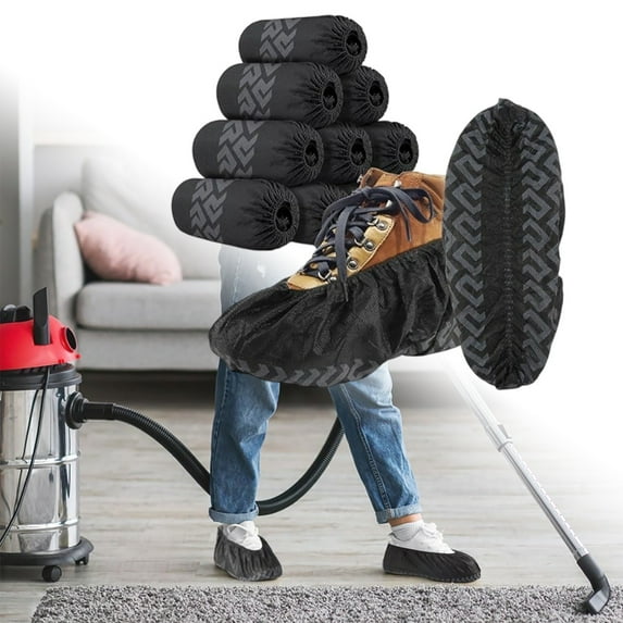 100 Disposable Shoe Covers Black Non Woven Fabric Boot Covers Suitable ...