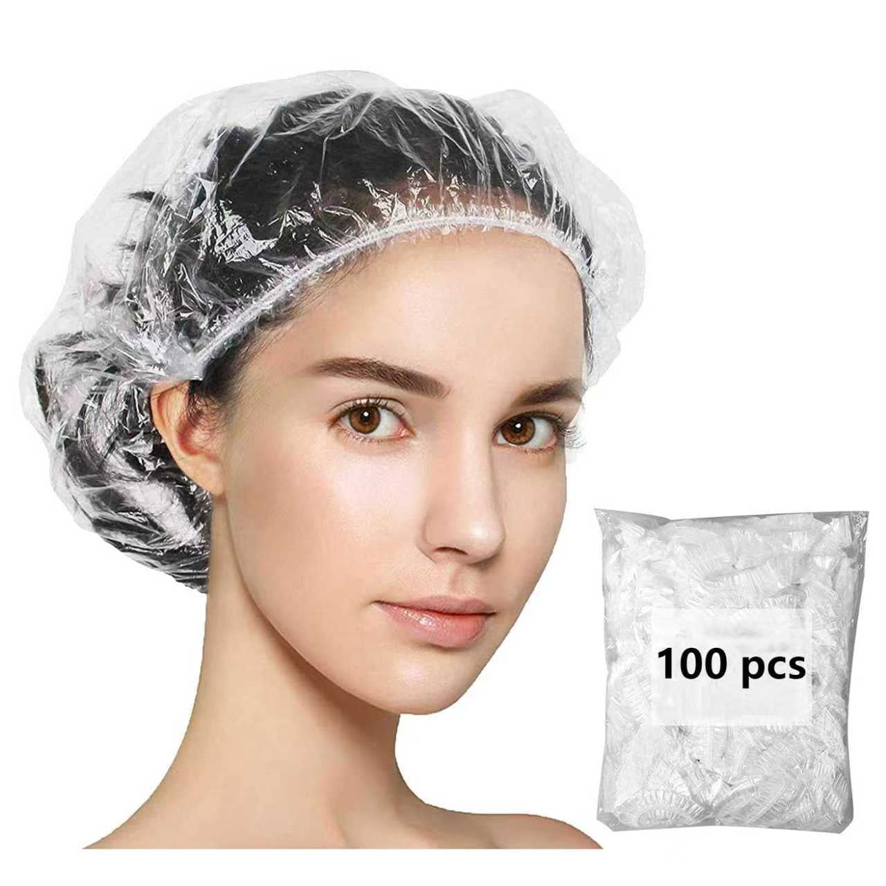 100 Disposable Shower Caps Unisex - Large Plastic Hair Caps for Deep ...